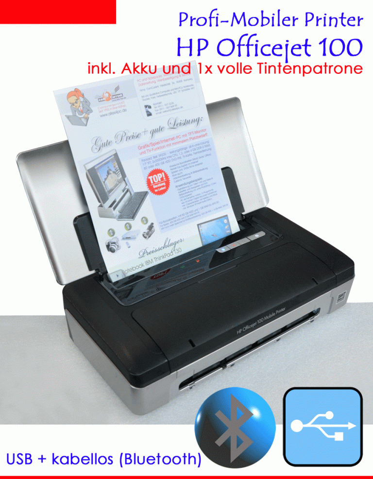 Mobiler Drucker HP OfficeJet 100 im Parat Noteboookkoffer / Trolley für ...