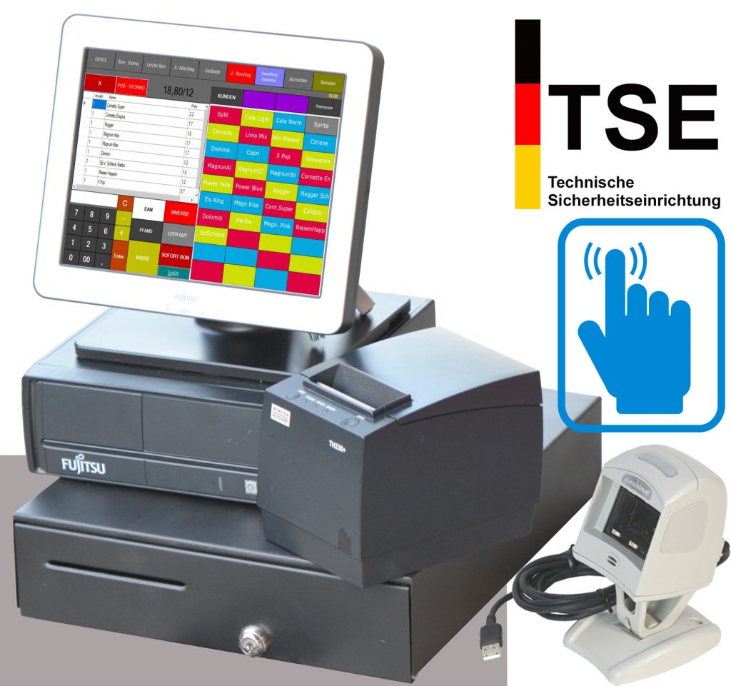 TSE Kasse Kassensystem Einzelhandel Touchscreen Display Drucker Scanner ...