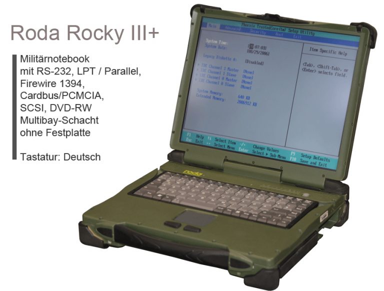 Roda Rocky III+ Rugged Notebook 15″ 38cm 2GB RAM + NT ohne Festplatte ...
